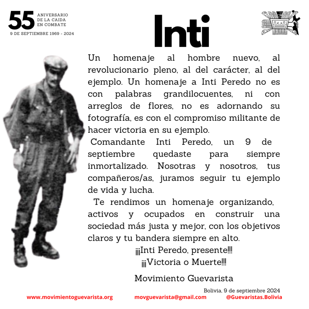 Inti: 55 aniversario de su caída en combate + Video – Movimiento Guevarista